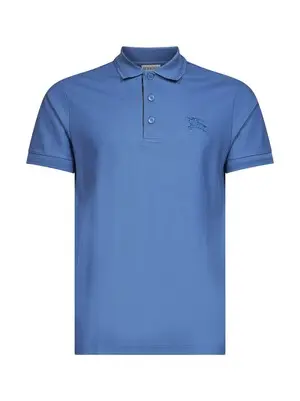 Burberry Pool Blue Cotton Pique Polo Shirt With Embroidered Ekd - Multicolor