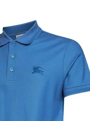 Burberry Pool Blue Cotton Pique Polo Shirt With Embroidered Ekd - Multicolor