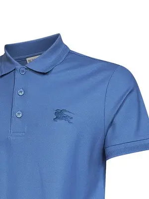 Burberry Pool Blue Cotton Pique Polo Shirt With Embroidered Ekd - Multicolor