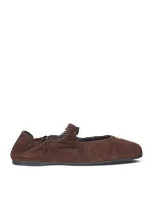 Miu Miu Ruffled Suede Ballerinas - Brown