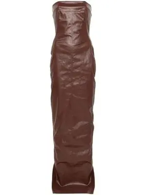 Rick Owens Long Coated Denim Bustier Dress - Brown