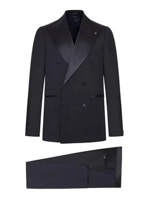 Tagliatore Double Breasted Wool Suit With Silk Inserts - Blue