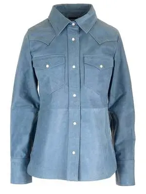 STAND STUDIO Western Style Leather Shirt - Blue
