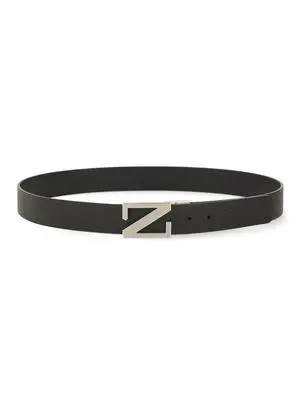 Zegna Reversible Z Monogram Buckle Leather Belt - Black