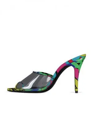 Saint Laurent Printed Canvas Lolita Mules - Multicolor