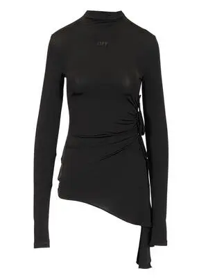 Off-White Long Sleeve Draped Top - Black