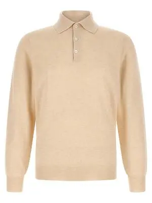 Brunello Cucinelli Brunello Cucinelli Men Cashmere Knit Polo Shirt Cream