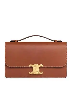 Celine Medium Triomphe Folio Bag In Calfskin - Tan