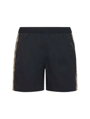 Burberry Black Nylon Swim Shorts With Check Trims - Multicolor