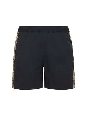 Burberry Black Nylon Swim Shorts With Check Trims - Multicolor
