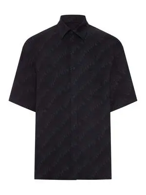 Balenciaga Fluid Viscose Shirt With Allover Logo - Black