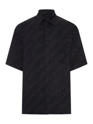 Balenciaga Fluid Viscose Shirt With Allover Logo - Black