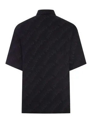 Balenciaga Fluid Viscose Shirt With Allover Logo - Black