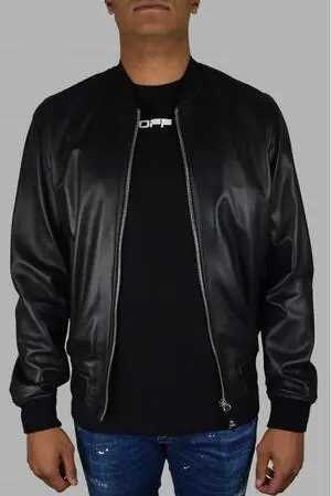 Philipp Plein Leather Bomber Jacket - Black