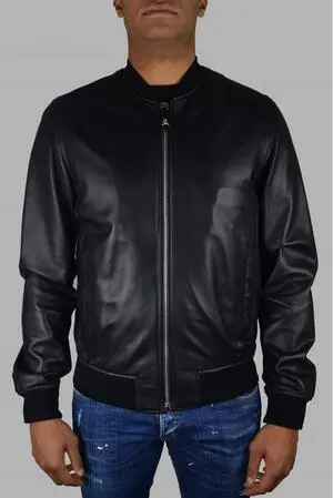 Philipp Plein Leather Bomber Jacket - Black