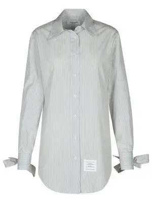 Thom Browne Long Shirt In Grey Silk Blend - Gray
