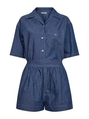 Prada Cotton And Linen Denim Detachable Playsuit - Multicolor
