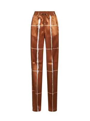 Kiton Tan And White Printed Silk Drawstring Trousers - Multicolor