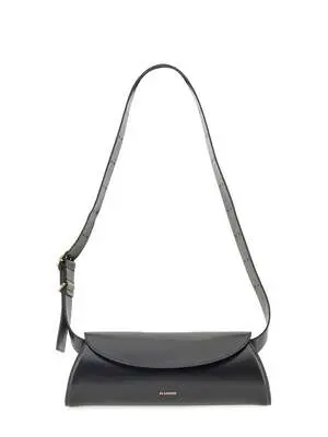 JIL SANDER Small Cannoli Leather Shoulder Bag - Black