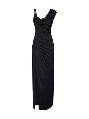 Versace Black Liquid Jersey Draped Long Dress - Multicolor