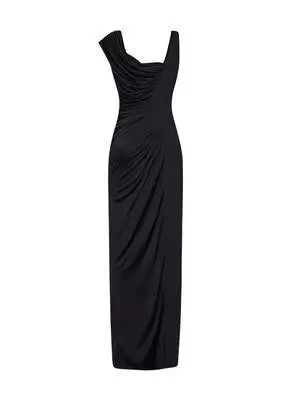 Versace Black Liquid Jersey Draped Long Dress