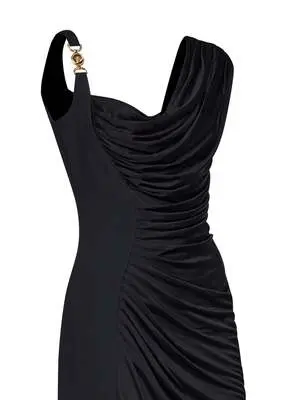Versace Black Liquid Jersey Draped Long Dress