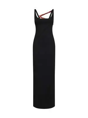 Emilio Pucci Black Superstretch Cady Long Dress With Printed Tape - Multicolor