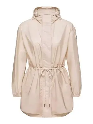 Moncler Midi Weteau Jacket With Hood And Ruffles - Cream