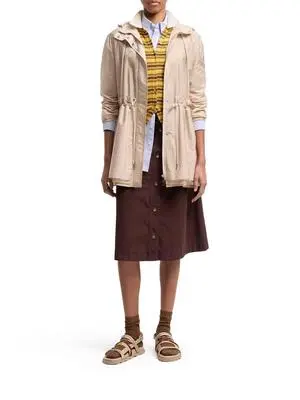Moncler Midi Weteau Jacket With Hood And Ruffles - Cream