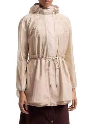 Moncler Midi Weteau Jacket With Hood And Ruffles - Cream