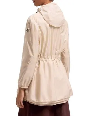 Moncler Midi Weteau Jacket With Hood And Ruffles - Cream