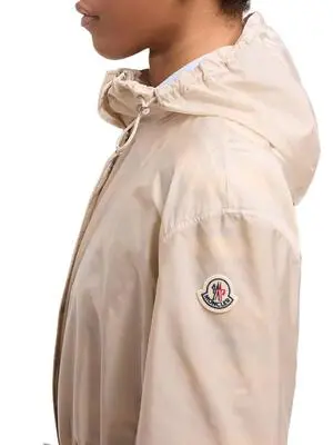 Moncler Midi Weteau Jacket With Hood And Ruffles - Cream