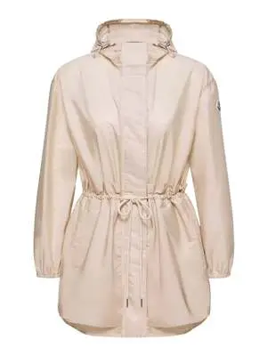 Moncler Technical Nylon Ruffled Midi Jacket - Cream