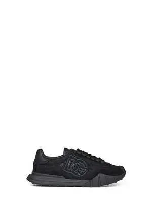 Dolce & Gabbana Black Lace And Calf Suede Low-top Sneakers - Multicolor