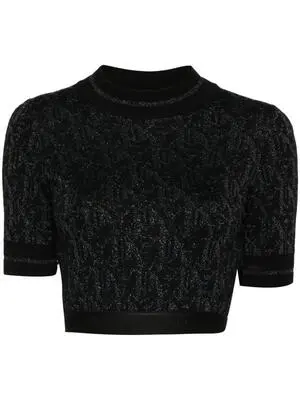 Palm Angels Lurex Monogram Knit Top - Black