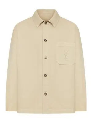Saint Laurent Cassandre Overshirt In Cotton And Linen Gabardine - Cream