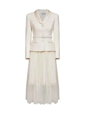SELF-PORTRAIT Georgette And Bouclé Belted Midi Dress - Multicolor