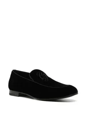 Giorgio Armani Embroidered Logo Velvet Loafers - Multicolor