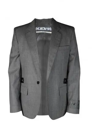 Off-White Striped Wool Suit Jacket - Gray