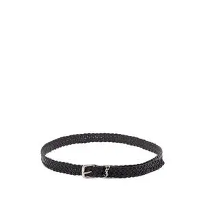 Saint Laurent Calf Leather Braided Logo Charm Belt