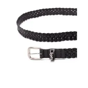 Saint Laurent Calf Leather Braided Logo Charm Belt
