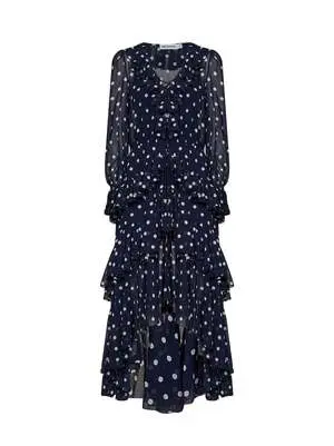 SELF-PORTRAIT Polka Dot Georgette Ruffled Maxi Dress - Multicolor