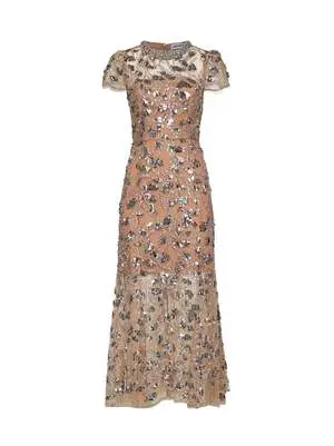 SELF-PORTRAIT Silver Sequin-embellished Tulle Midi Dress - Multicolor