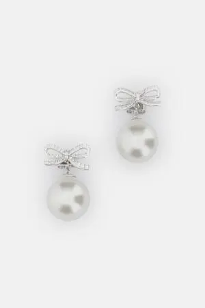 SELF-PORTRAIT Crystal Bow Pearl Back Earrings - Multicolor