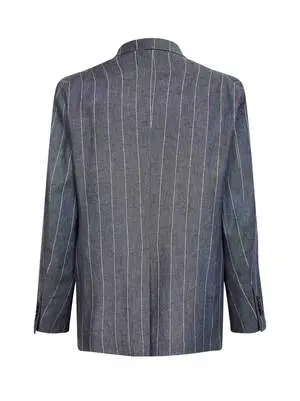Tagliatore Blue Pinstriped Linen Blend New York Double-breasted Blazer - Multicolor