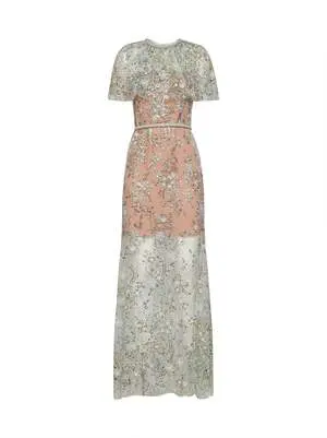SELF-PORTRAIT Embroidered Tulle Maxi Dress - Multicolor