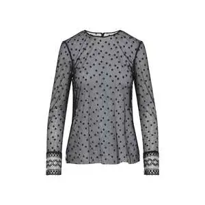 Alberta Ferretti L/s Pois Tulle Top - Black