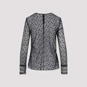 Alberta Ferretti L/s Pois Tulle Top