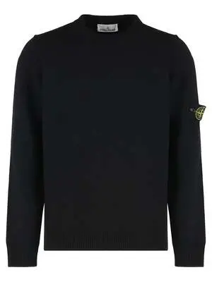 Stone Island Regular-fit Crew-neck Sweater With Ribbed Finish - Black