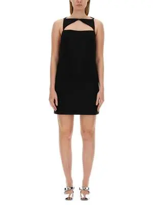 Versace Wool Blend Straight Mini Dress With Cut-out - Black